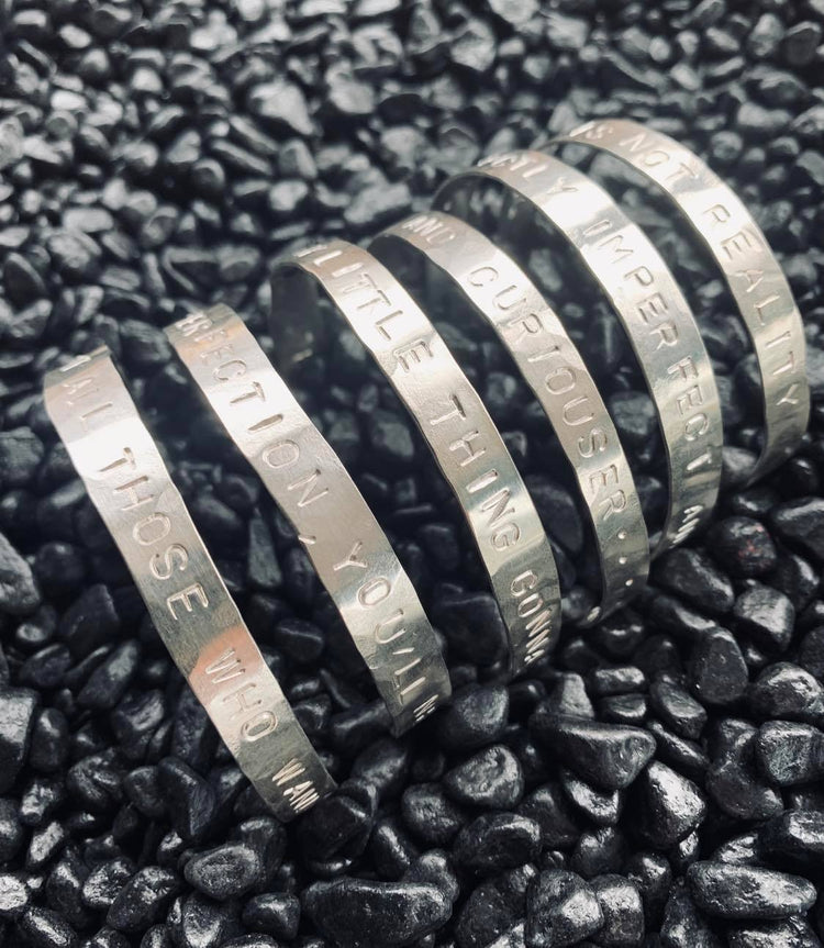 Incantation Custom Text Sterling Silver Bangles | Stone and Metal ...